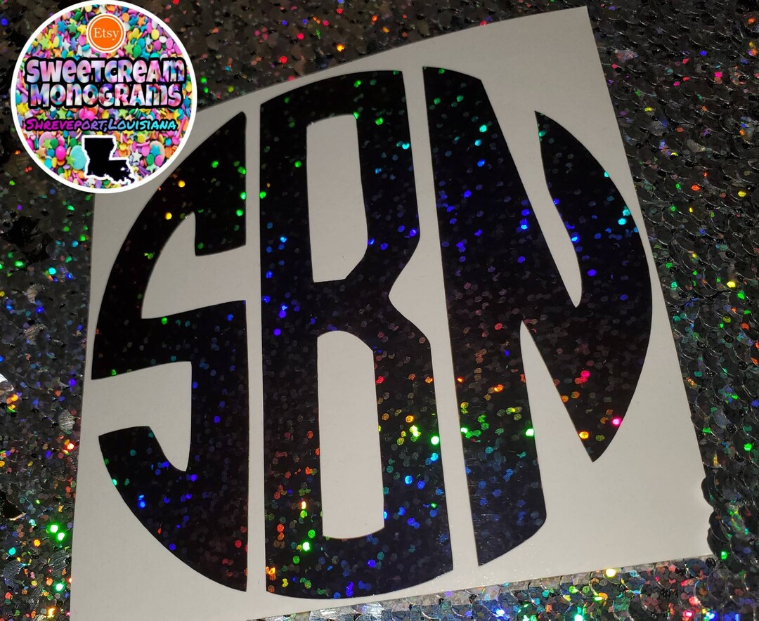 Black Holographic Glitter Monogram|hologram Monogram Decal|monogram Car ...