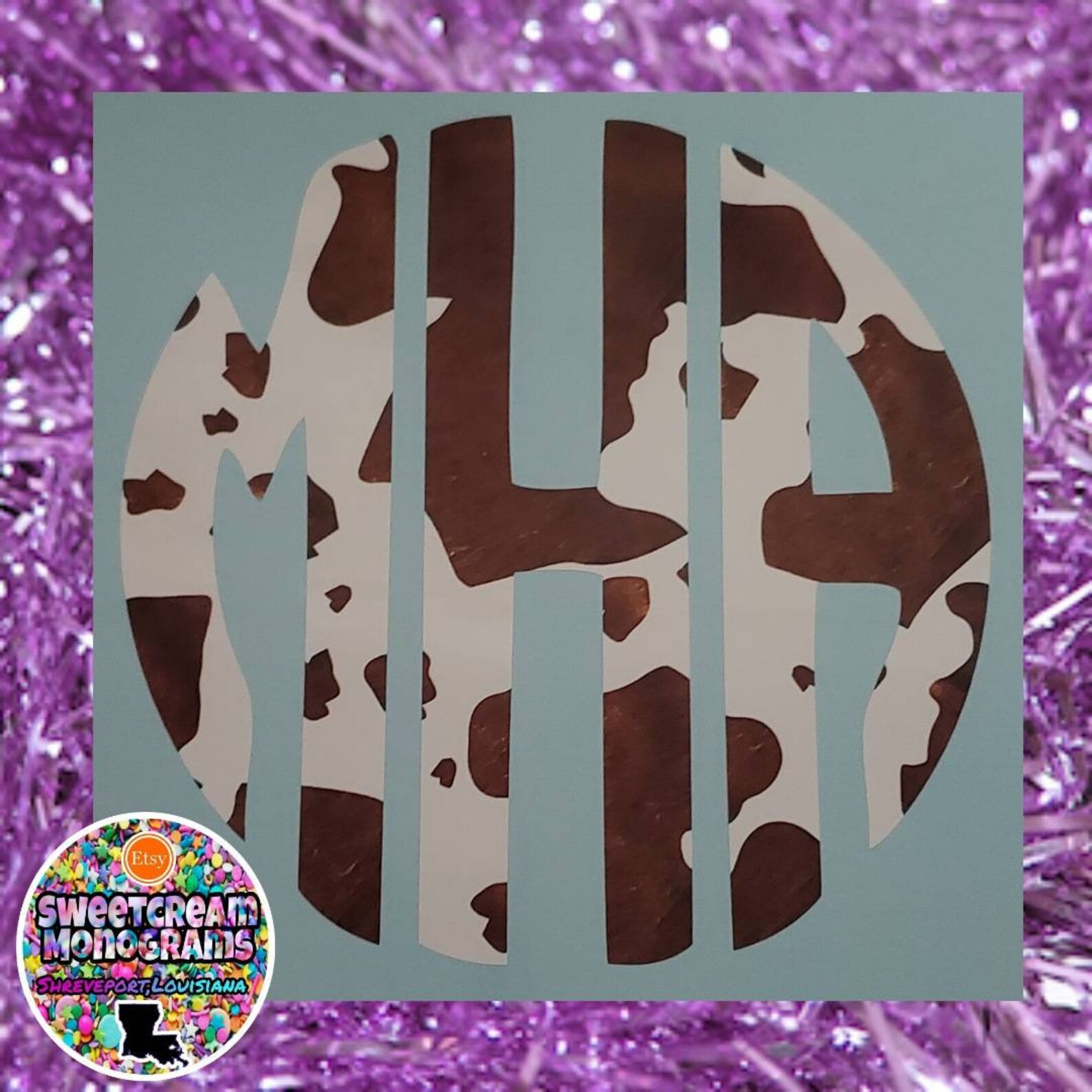 Cow Hide Monogram Car Decalcow Print Monogramcow Hide - Etsy