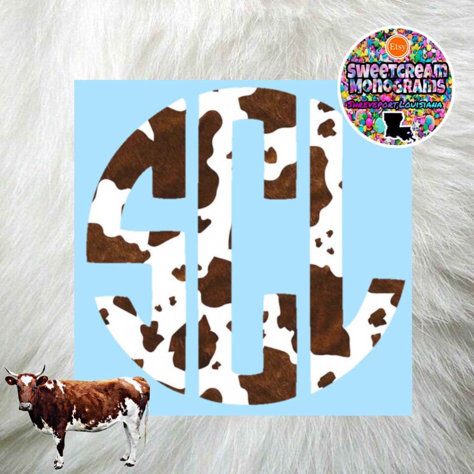 Cow Hide Monogram Car Decalcow Print Monogramcow Hide | Etsy