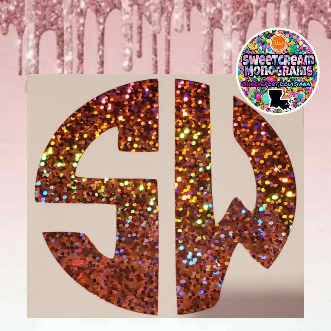 Glitter Two Letter Monogram Decal: Holographic Circle Monogram - Etsy