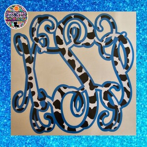 Cow Print Monogram Car Decalcow Spots Monogram Car Stickeranimal Print ...