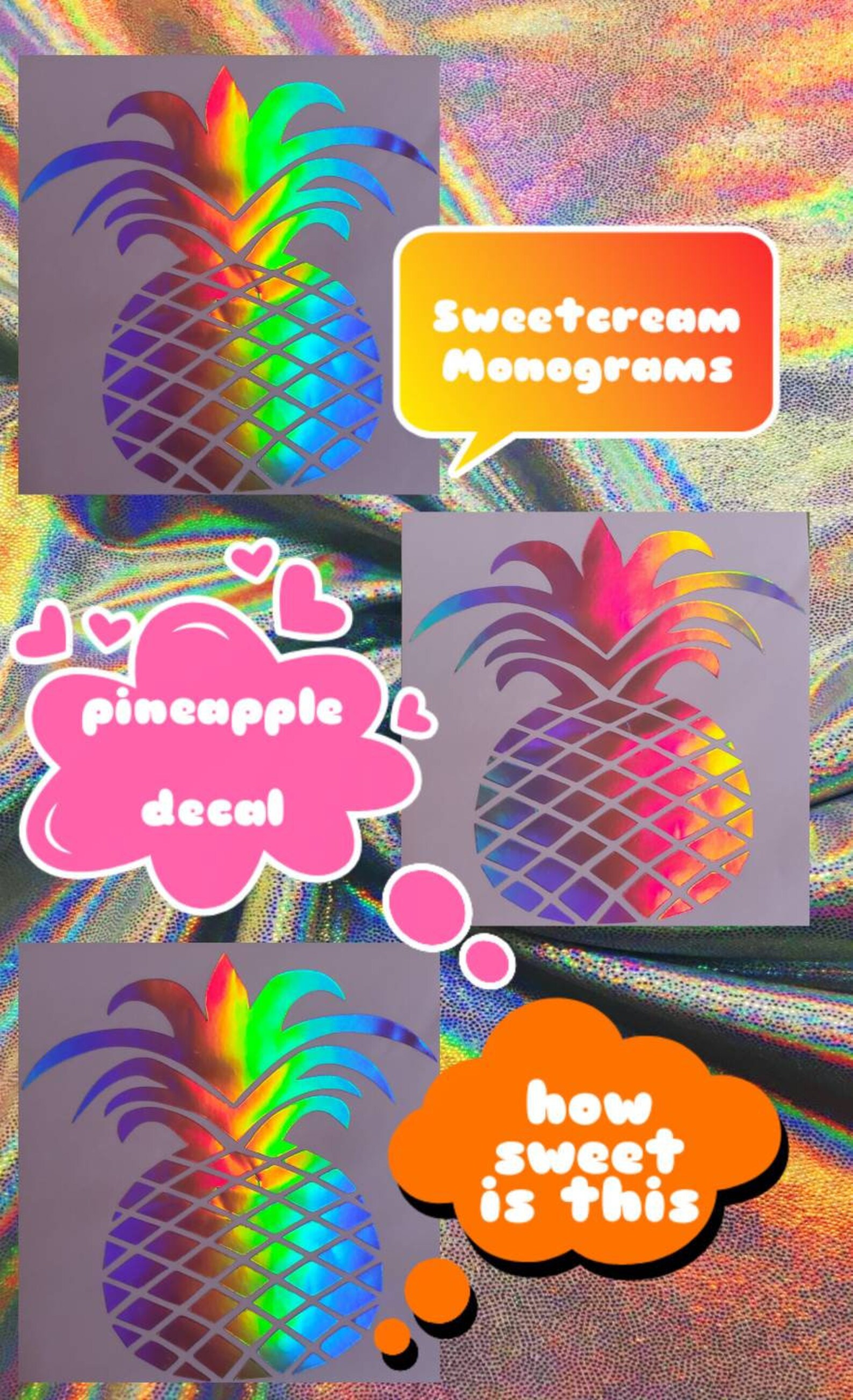 Pineapple Decalpineapple Holographic Stickerpineapple | Etsy
