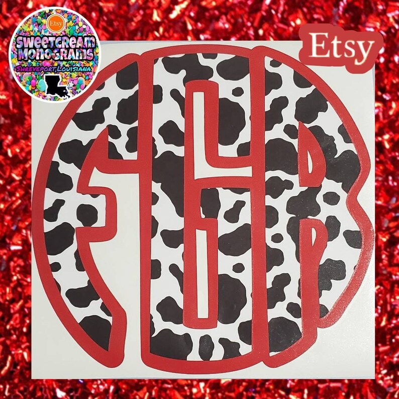 Cow Print Monogram Car Stickerblack and White Cow Print Car - Etsy