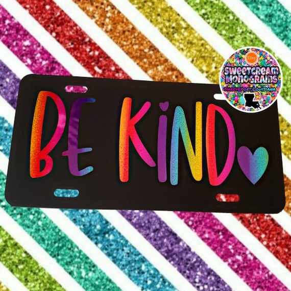Be Kind Glitter Imperfect License Platerainbow Glitter Front | Etsy