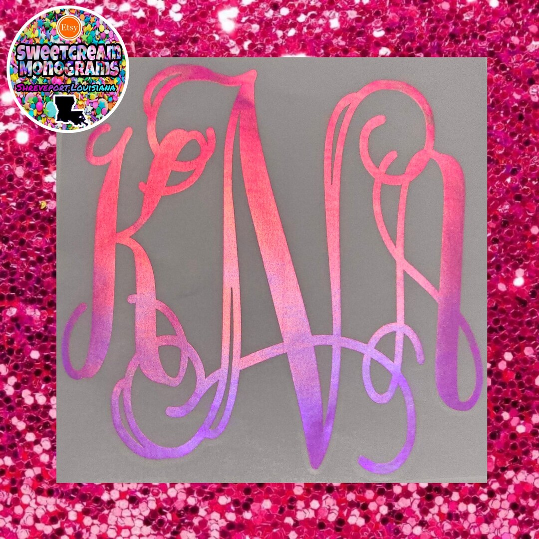 Pink Holographic Monogram Decal: Laptop & Car Decal - Etsy