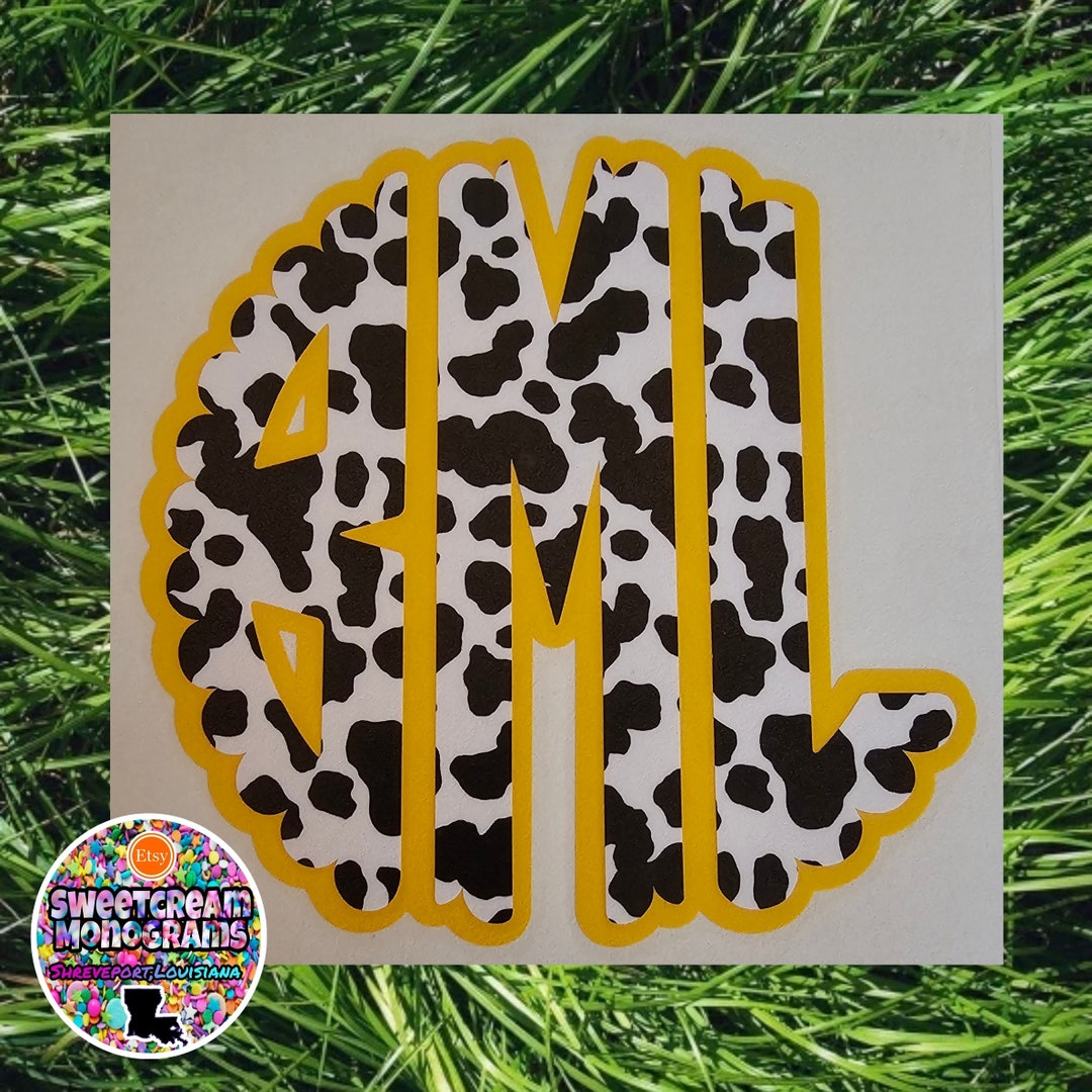 Cow Print Monogram Car Decal|cow Spots Monogram Car Sticker|double ...