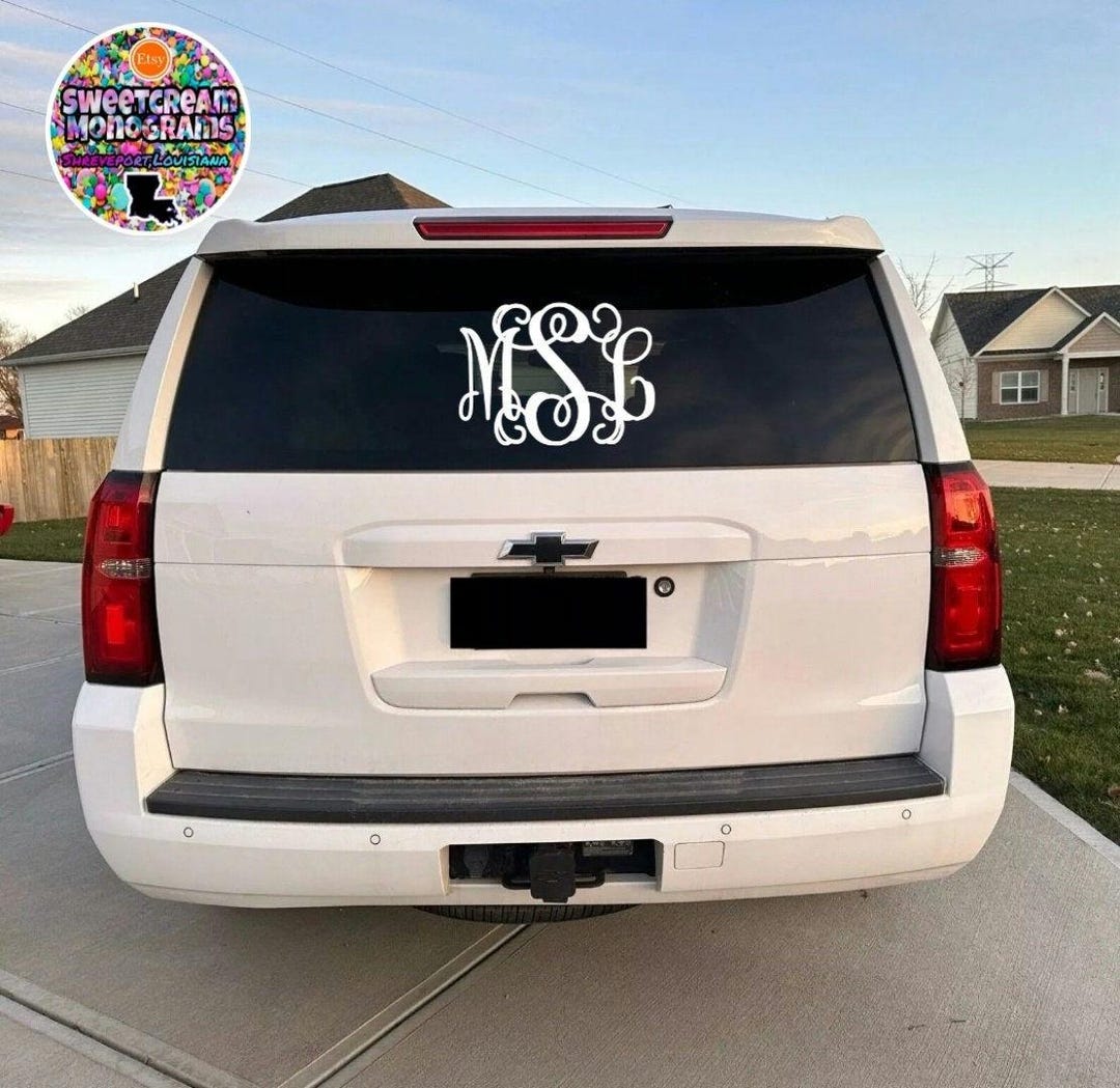 White Monogram Car Decal: Preppy Car Window Sticker - Etsy