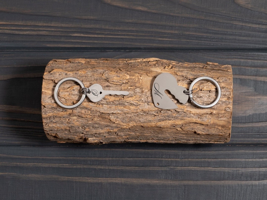 Custom Couple Keychain, Couple Keychain Set, Key and Heart Keychain ...