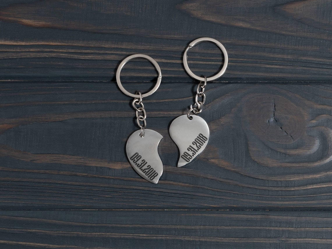 Heart Keychain for Couples, Custom Couples Keychain Broken Heart ...