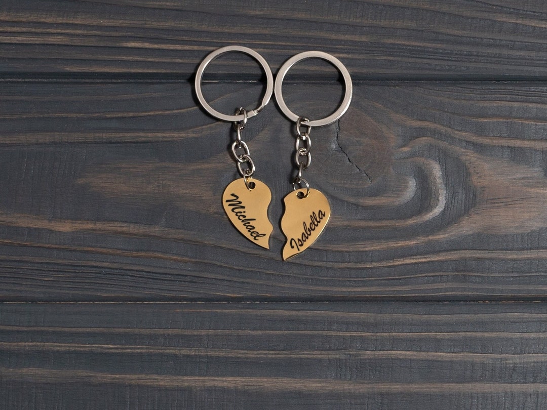 Heart Keychain for Couples, Custom Couples Keychain Broken Heart ...
