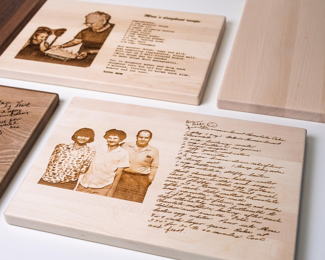 Handwritten Recipe Cutting Board - Photo Wood Board, Personalized Chef ...