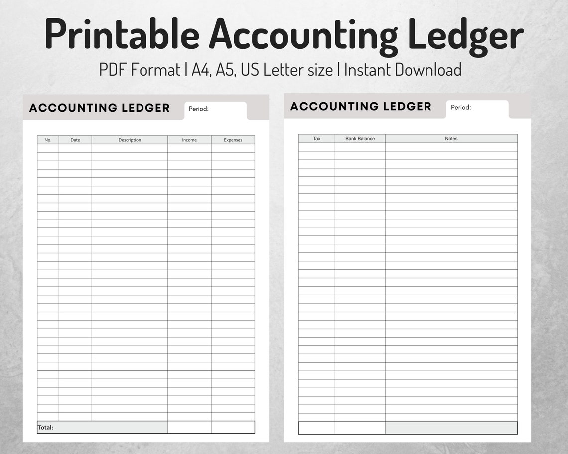 Printable Accounting Ledger Bookkeeping Journal For Small Businesses