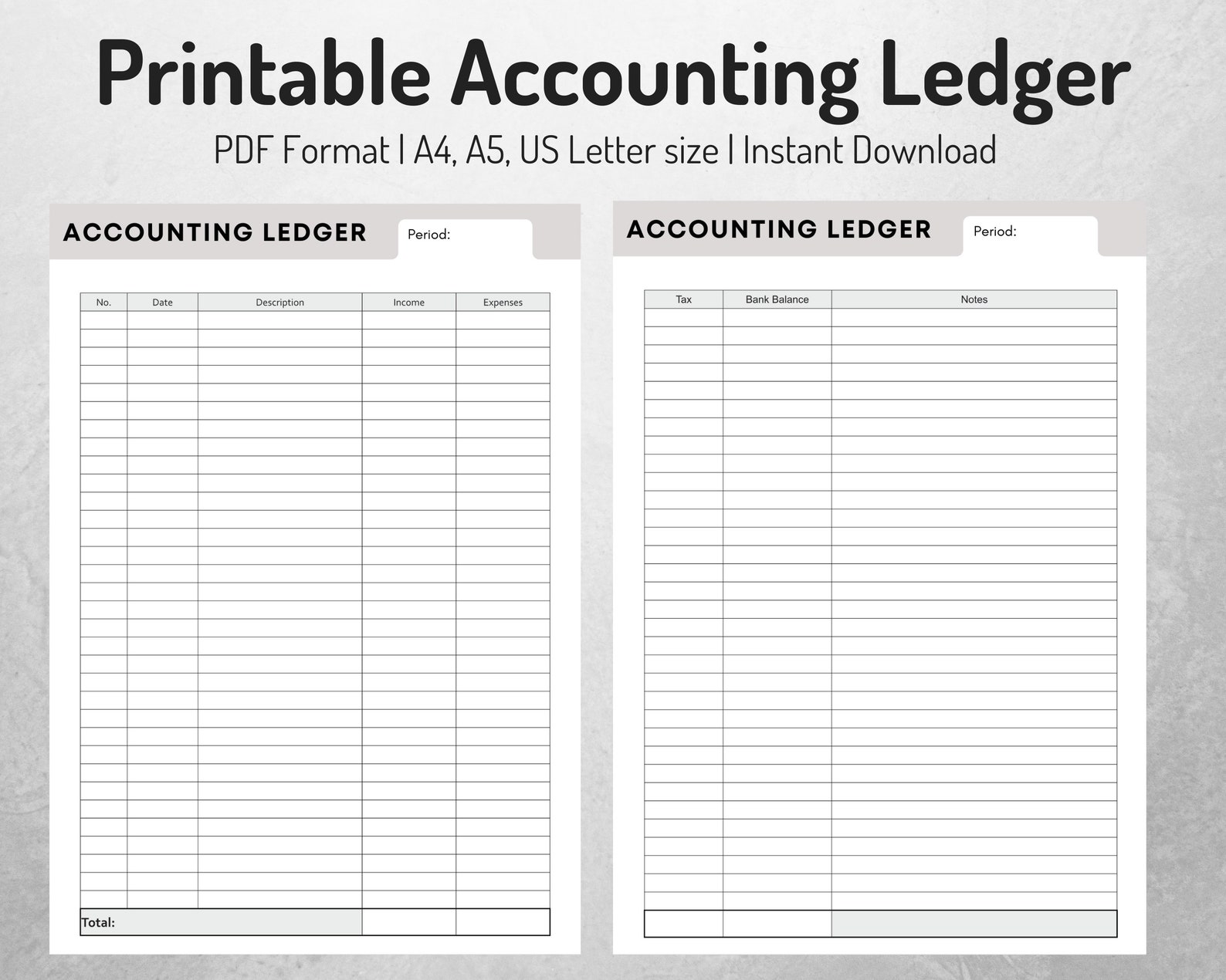 Printable Accounting Ledger Bookkeeping Journal for Small Businesses ...