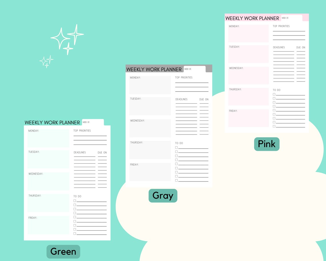 Weekly Work Planner| Weekly Planner| Work Organizer| Work Calendar ...