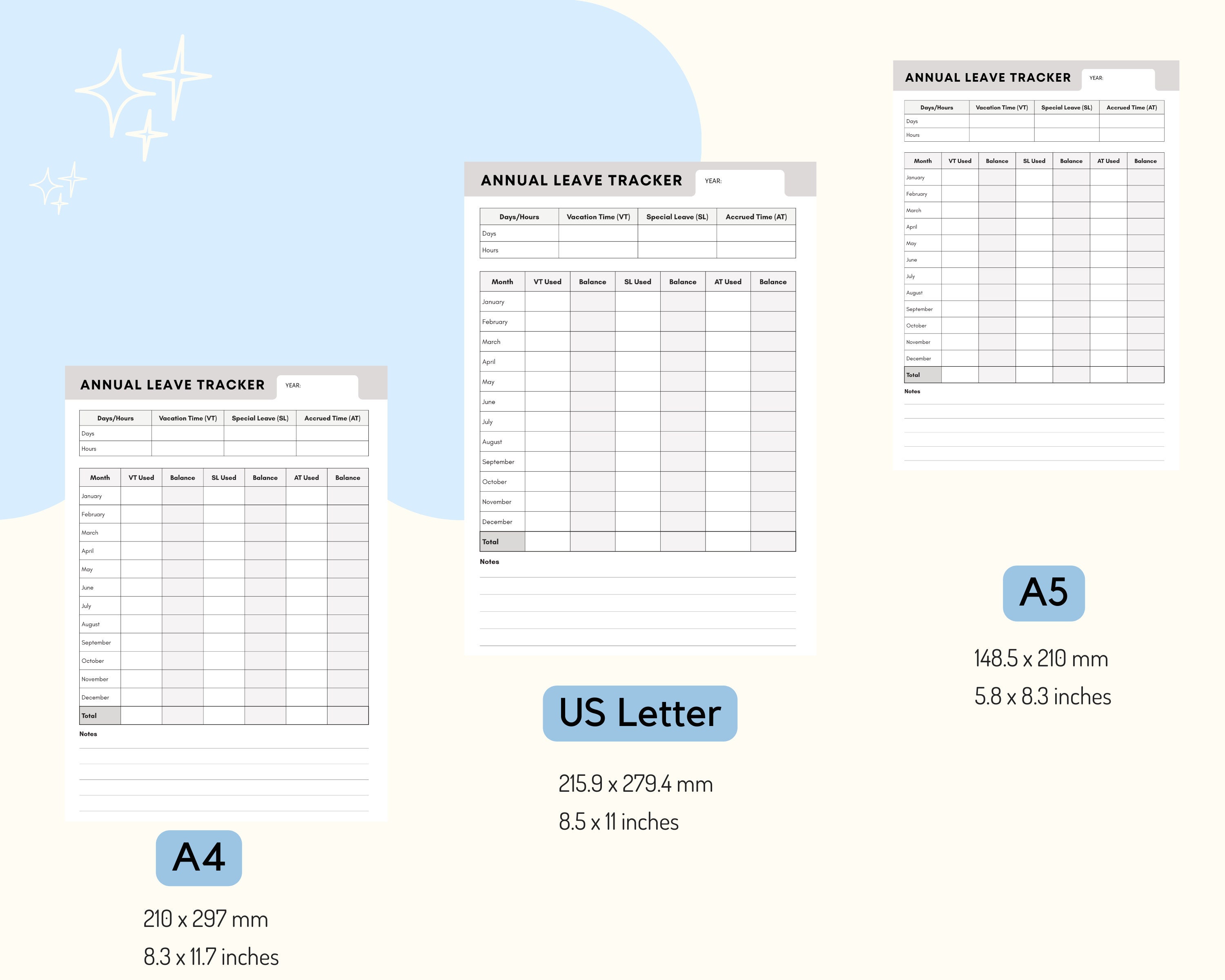 Annual Leave Tracker, Vacation Time Tracker, Paid Time off Log ...