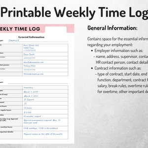 Pink Marble Weekly Time Log Printable Time Sheets for - Etsy