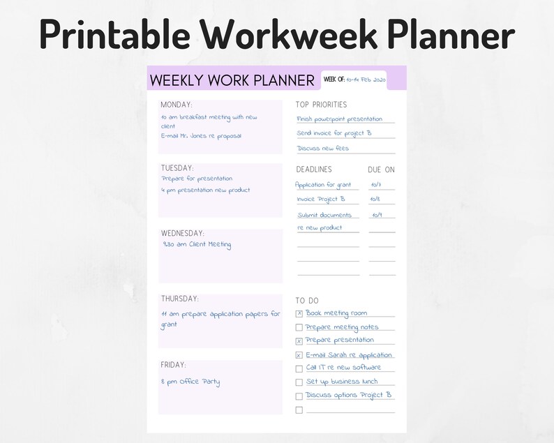 Workday and Workweek Planner Bundle Daily Planner Work Organizer ...