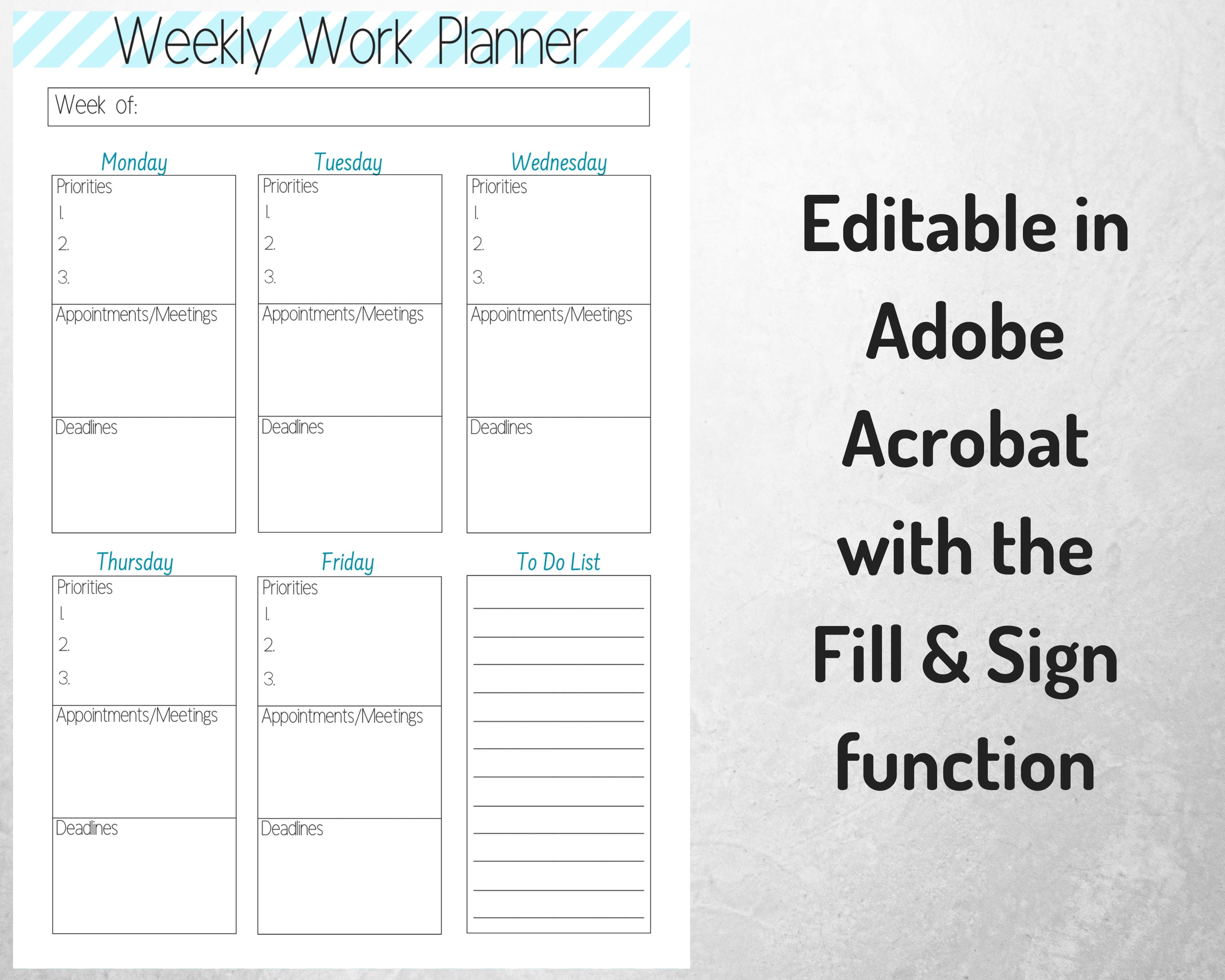 Weekly Work Organizer Weekly Plannerprintable Work Planner - Etsy