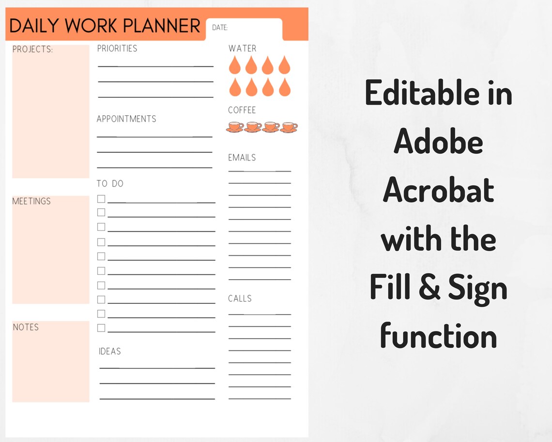 Daily Work Planner Daily Planner Work Organizer Printable Work Planner ...
