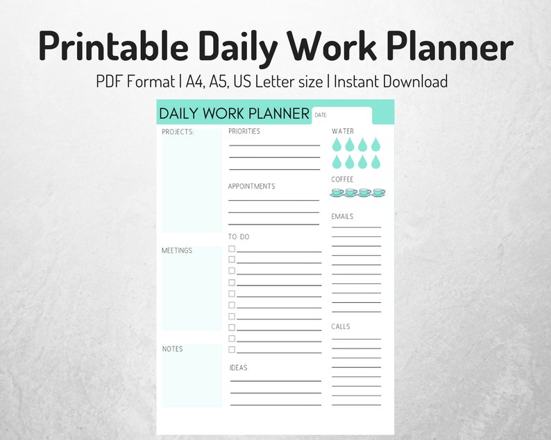 Daily Work Planner Daily Agenda Work Organizer Job Planner - Etsy
