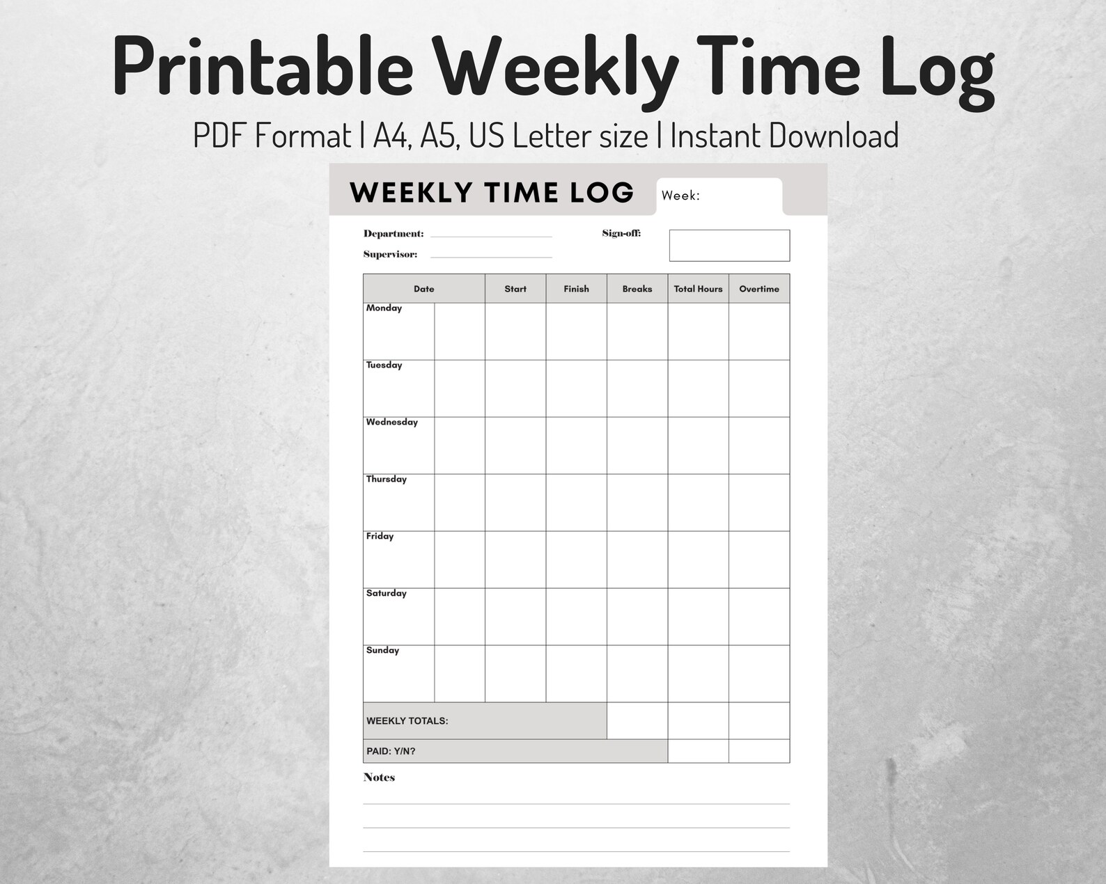 Weekly Time Log Printable Time Sheets for Employees Work - Etsy