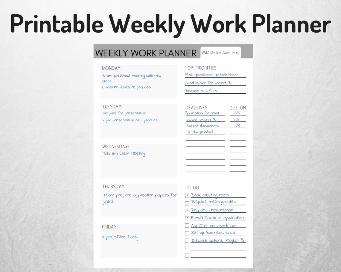 Weekly Work Planner Weekly Planner Work Organizer Work - Etsy