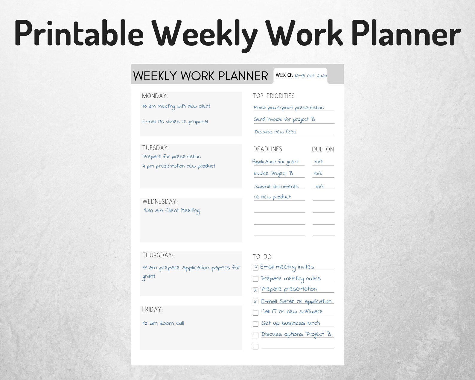 Daily and Weeky Work Planner Bundle Daily Planner Work Organizer ...
