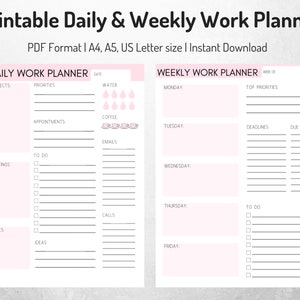 Daily and Weeky Work Planner Bundle Daily Planner Work Organizer ...