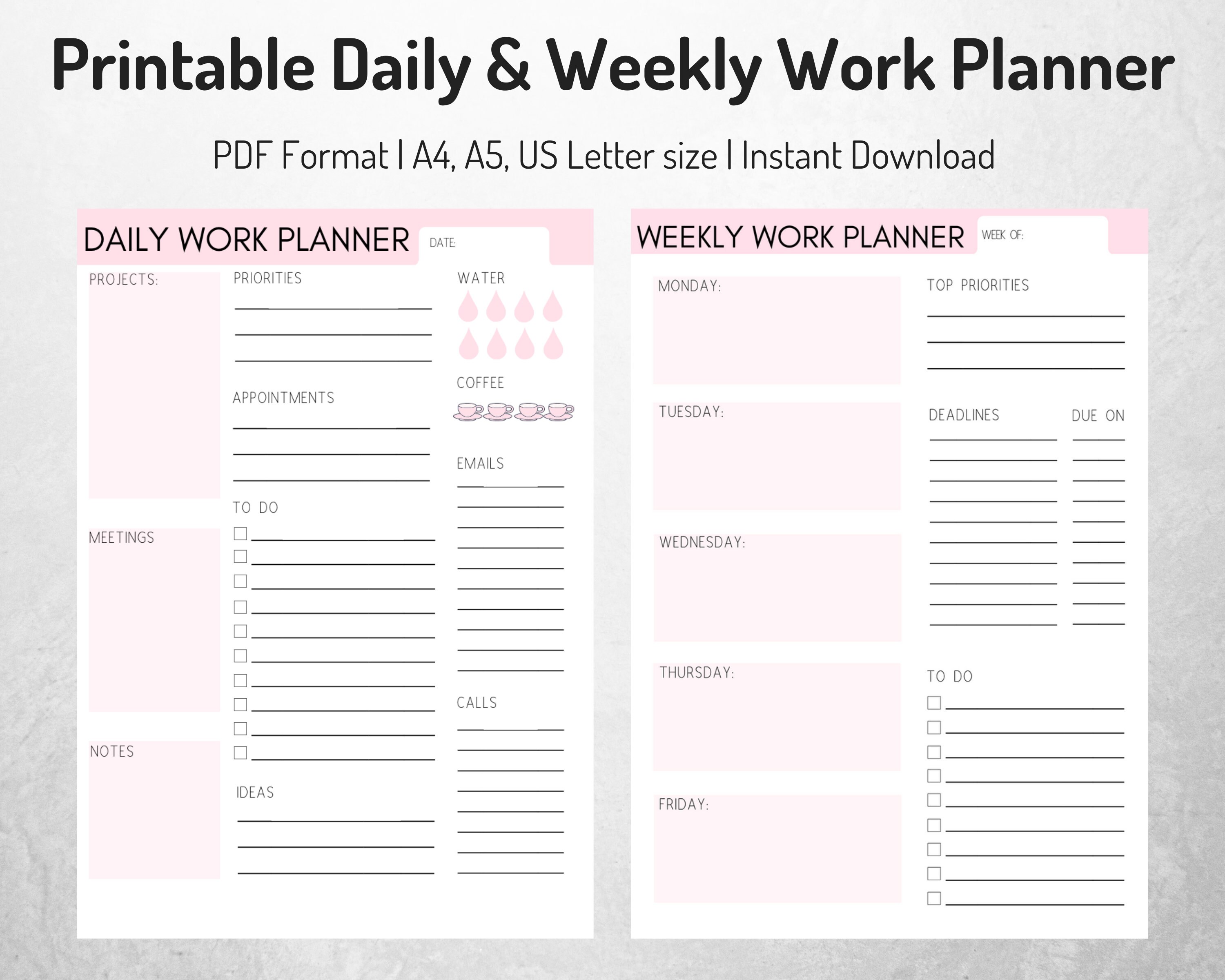 Daily and Weeky Work Planner Bundle Daily Planner Work Organizer ...