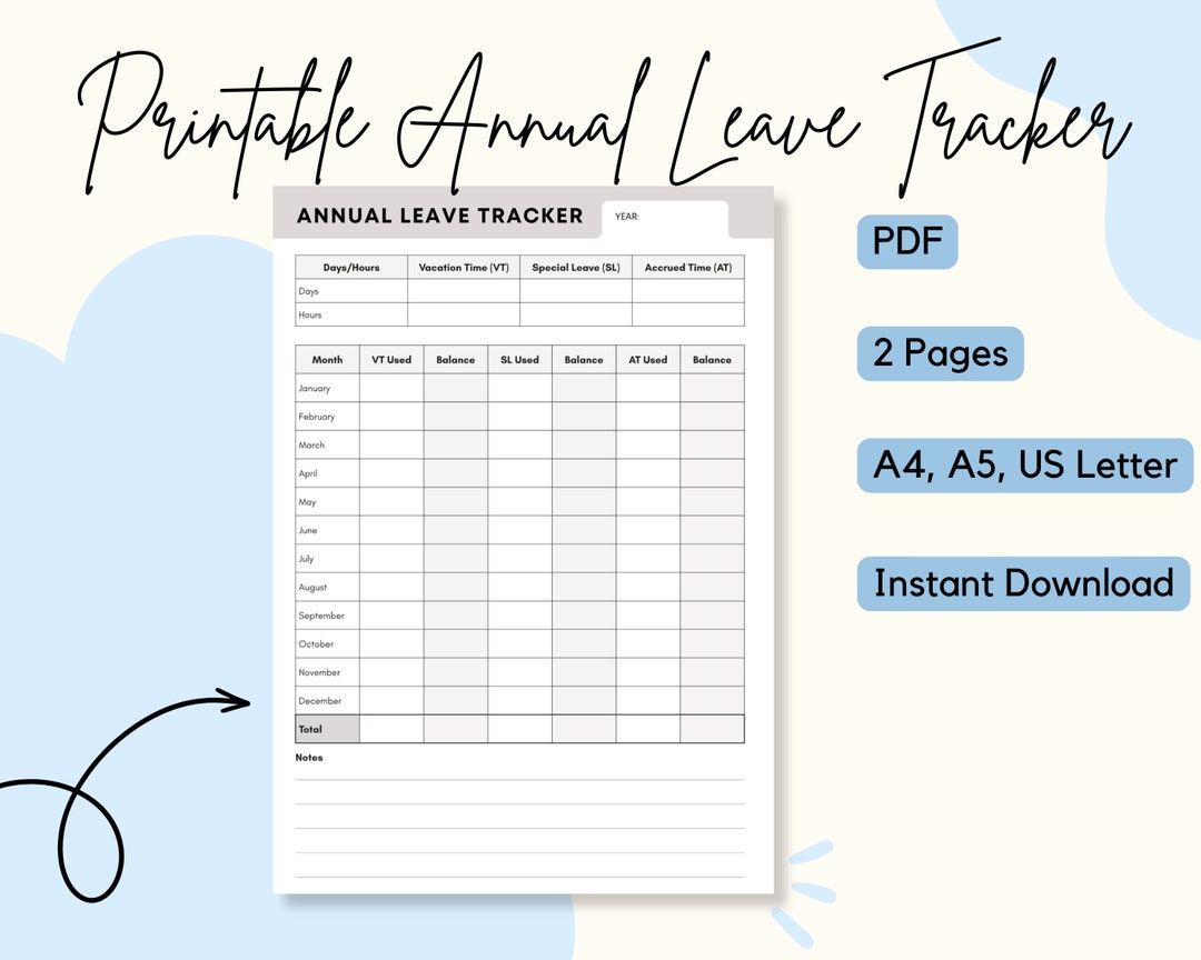 Annual Leave Tracker, Vacation Time Tracker, Paid Time off Log ...
