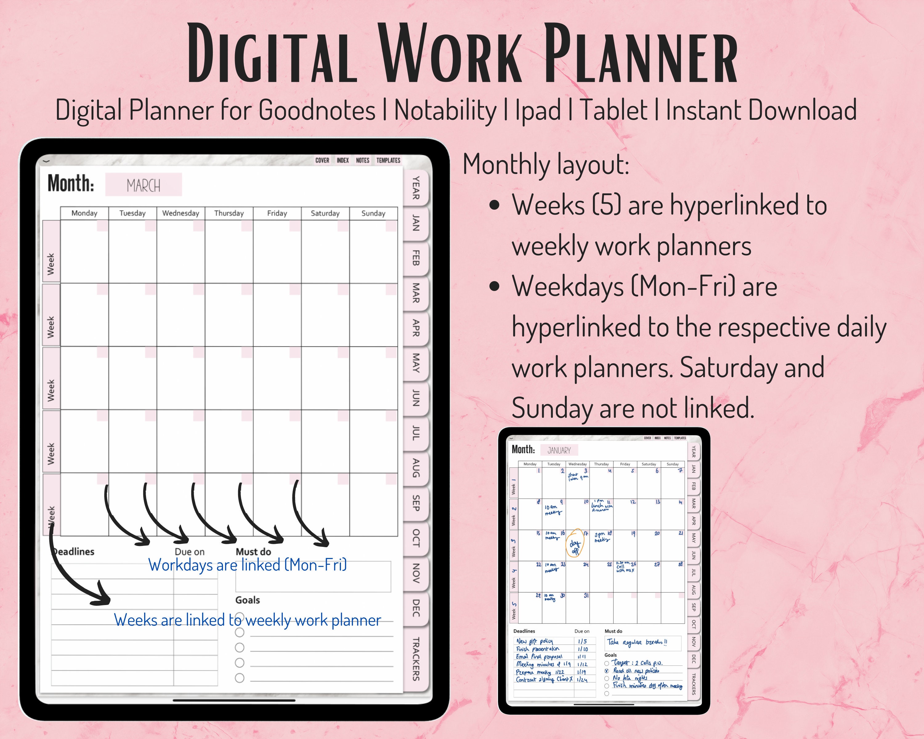 Digital Work Planner mon-fri for Ipad, Goodnotes, Notability Digital ...