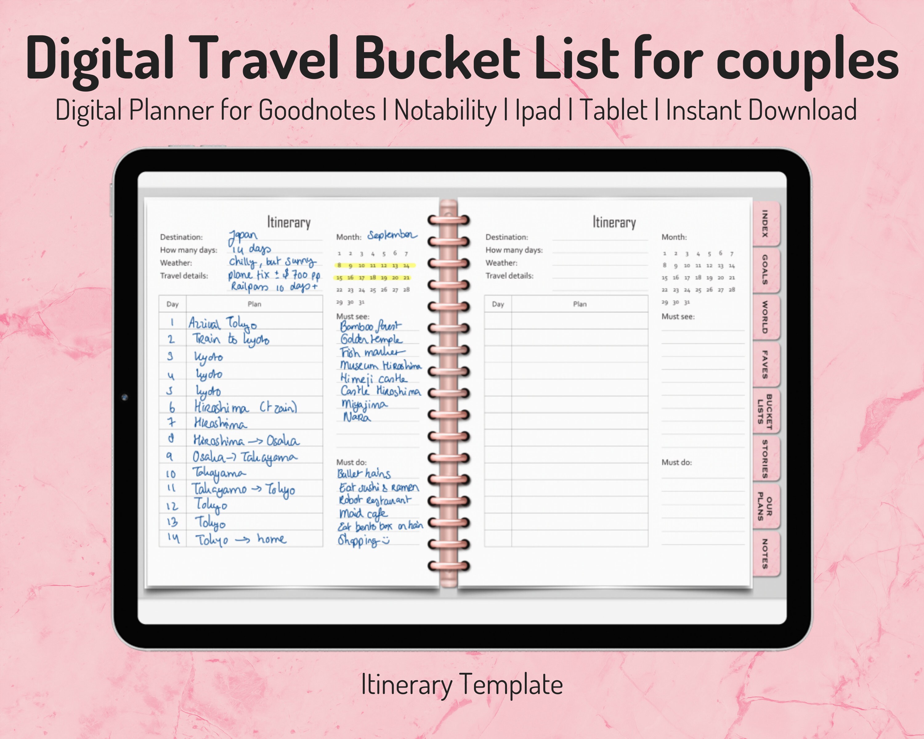 Digital Travel Bucket List for Couples Travel Journal and Scrapbook ...