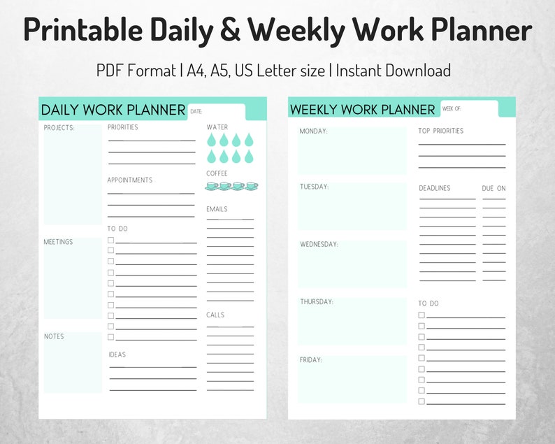 Daily and Weeky Work Planner Bundle Daily Planner Work Organizer ...