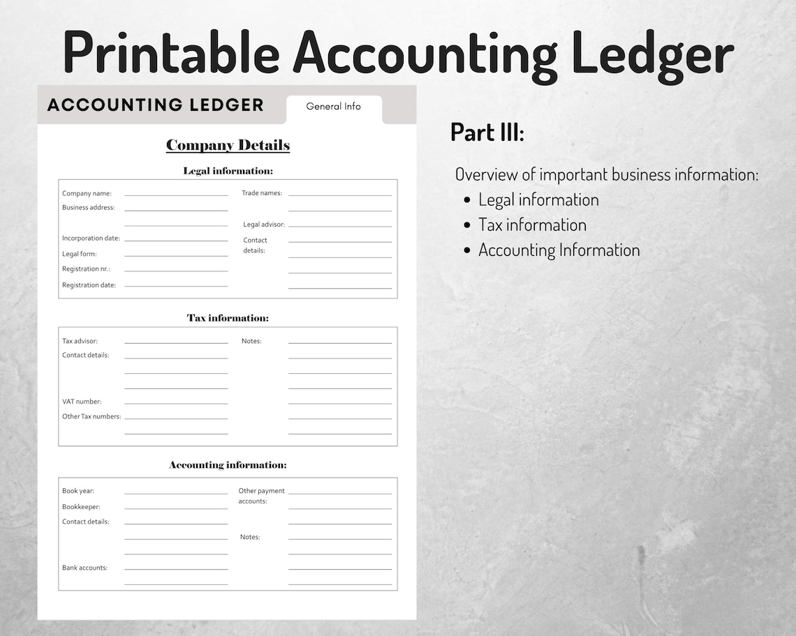 Printable Accounting Ledger Bookkeeping journal for small | Etsy