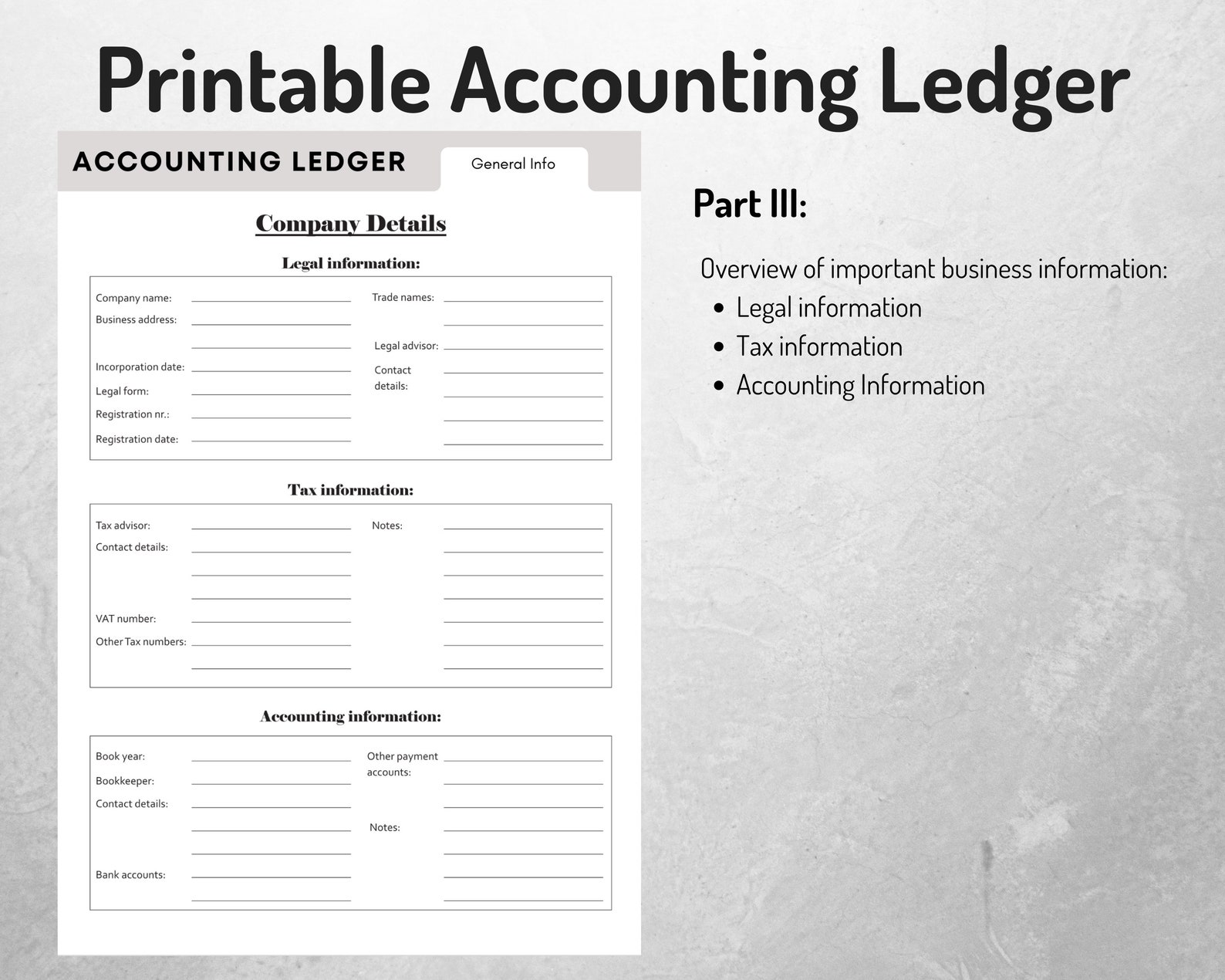 Printable Accounting Ledger Bookkeeping Journal for Small Businesses ...