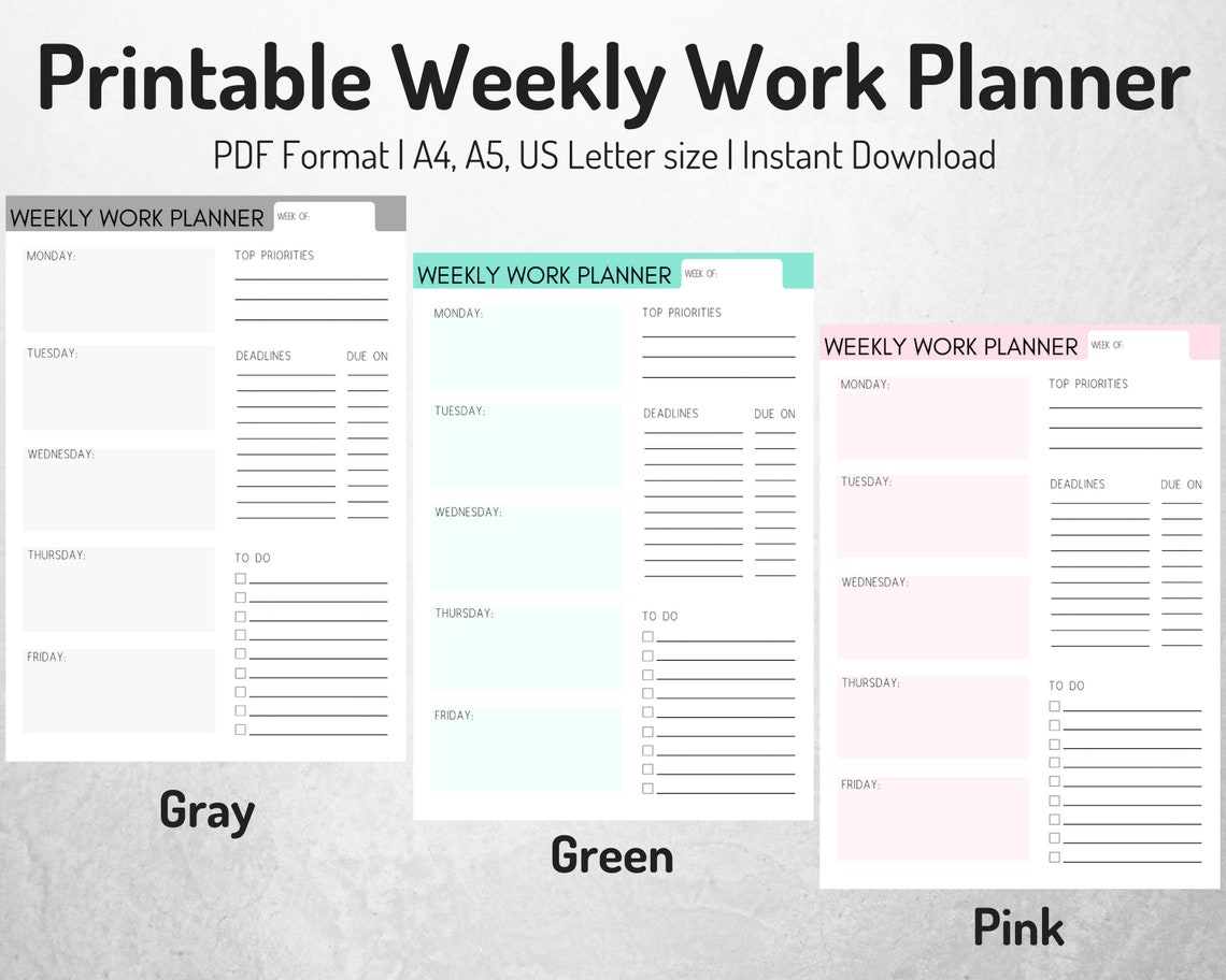 Weekly Work Planner Weekly Planner Work Organizer Work - Etsy Canada