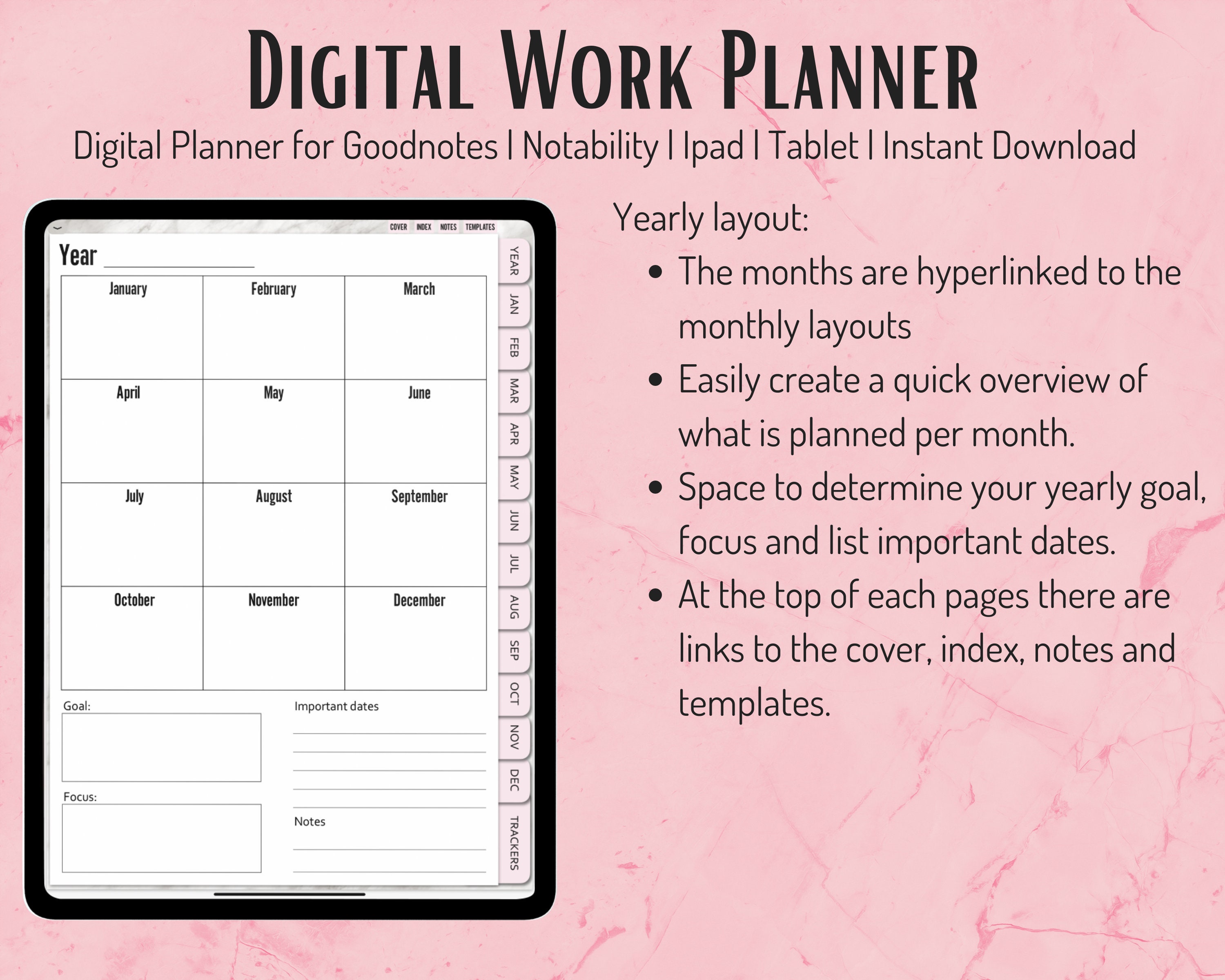 Digital Work Planner mon-fri for Ipad, Goodnotes, Notability Digital ...