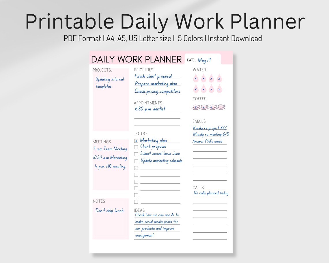 Daily Work Planner Daily Agenda Work Organizer Job Planner - Etsy