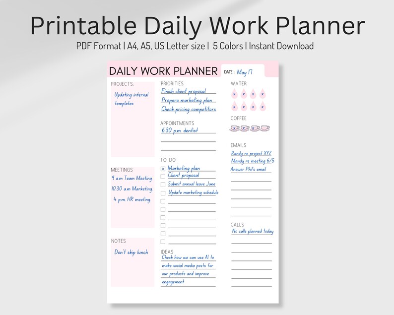 Daily Work Planner Daily Agenda Work Organizer Job Planner - Etsy
