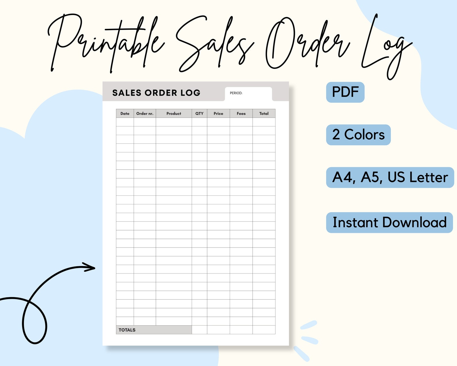 Sales Order Log Sales Tracker Order Tracker Printable Business Planner ...