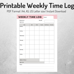 Pink Marble Weekly Time Log Printable Time Sheets for Employees Work ...