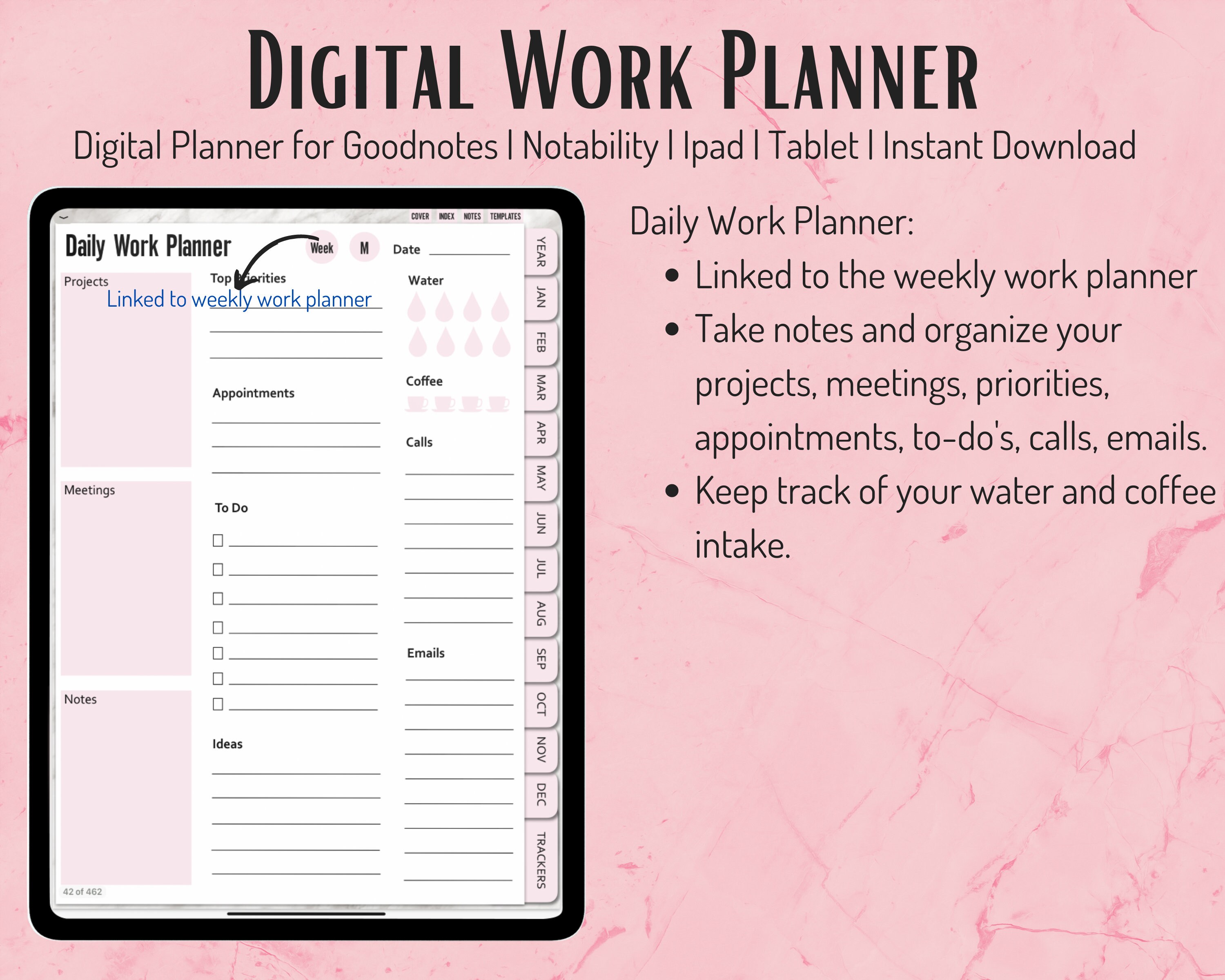 Digital Work Planner mon-fri for Ipad, Goodnotes, Notability Digital ...