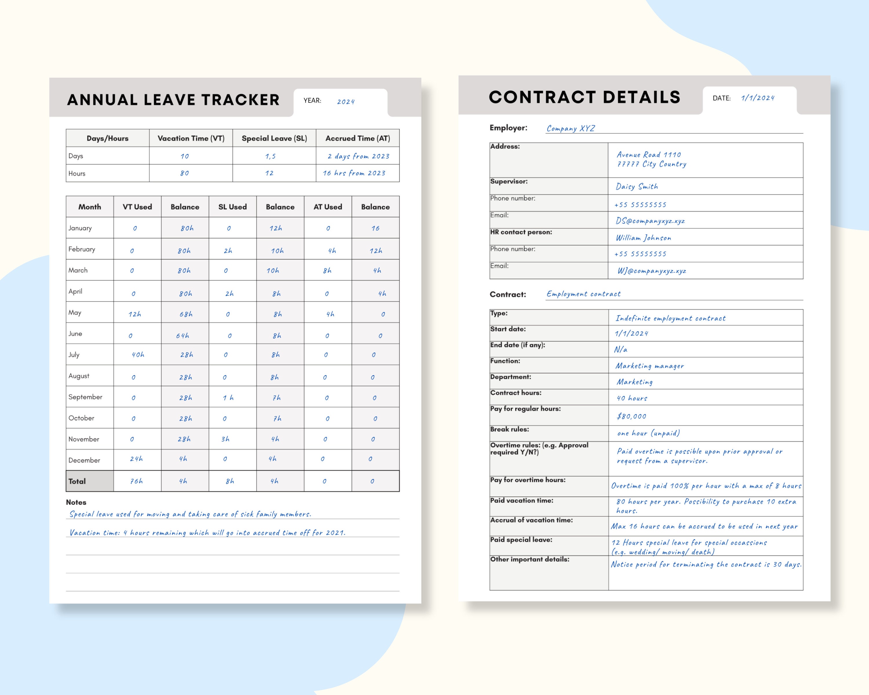 Annual Leave Tracker, Vacation Time Tracker, Paid Time off Log ...