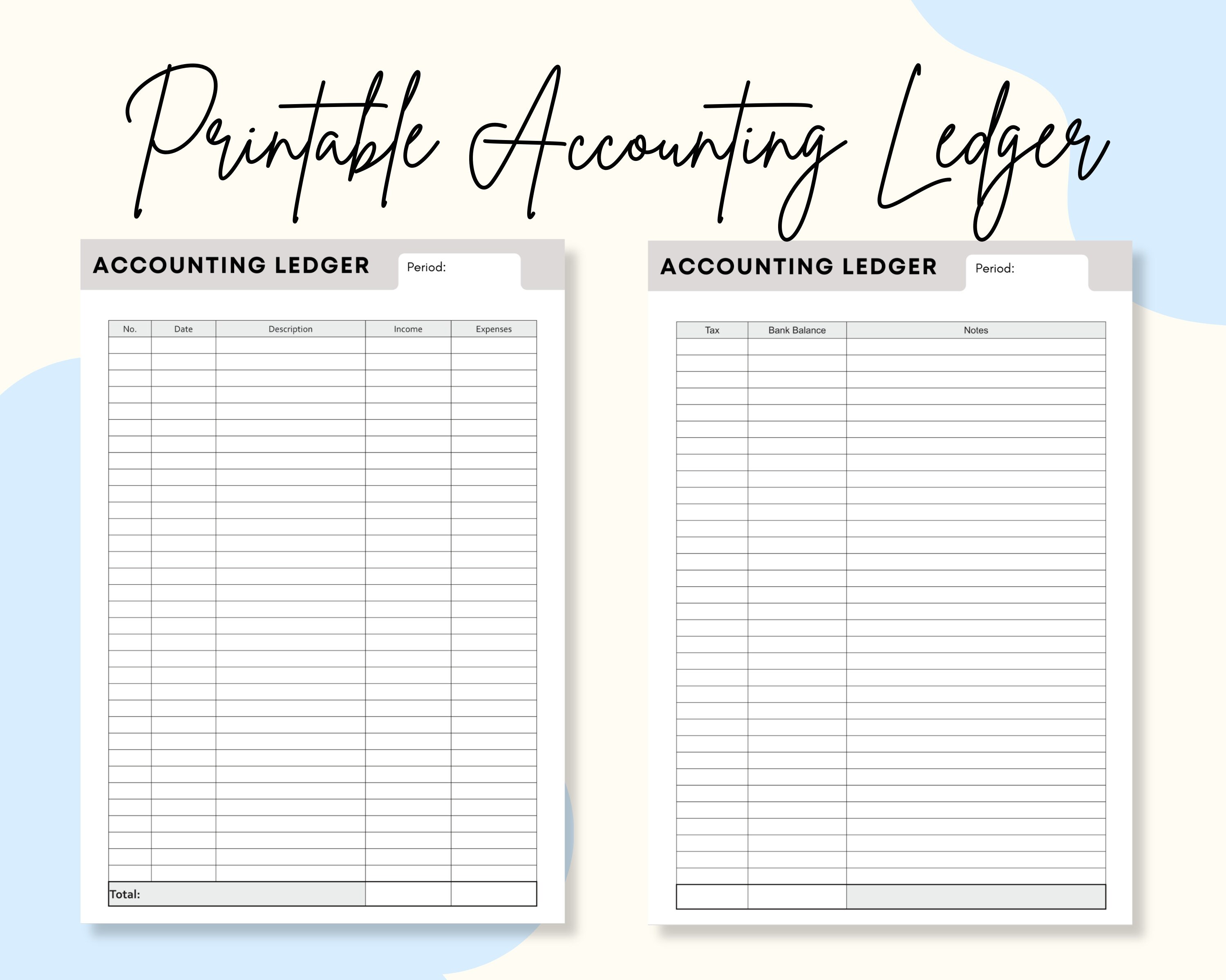 Printable Accounting Ledger Bookkeeping Journal for Small Businesses ...