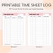 Pink Marble Time Sheet Log for Freelancers | Printable Time Sheets for ...