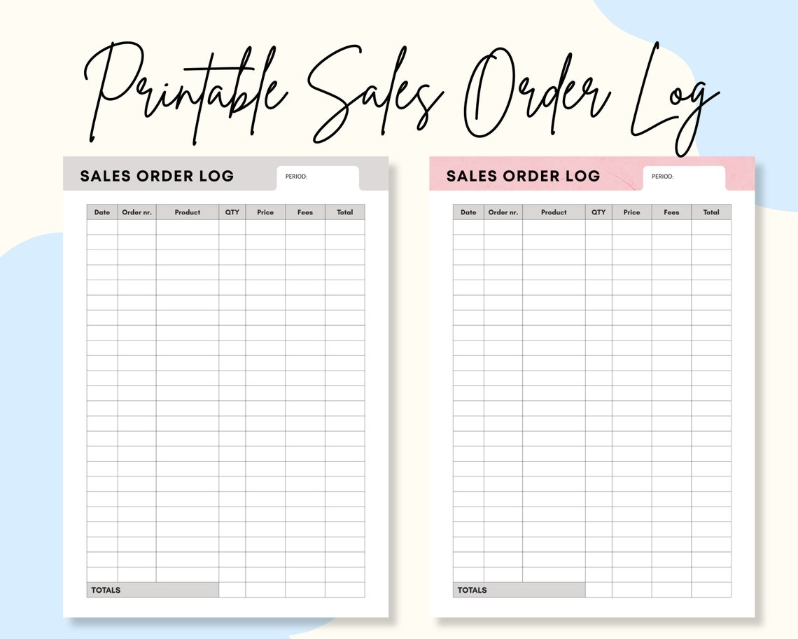 Sales Order Log Sales Tracker Order Tracker Printable Business Planner ...