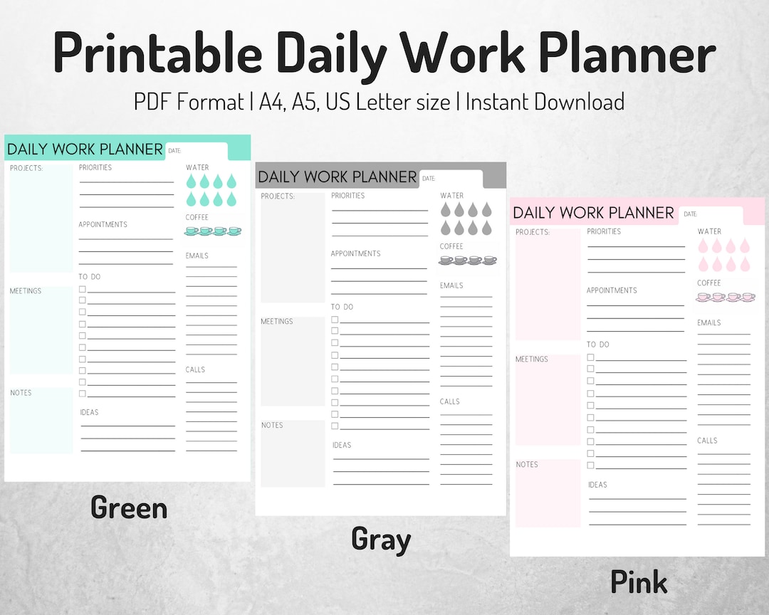 Daily Work Planner Daily Agenda Work Organizer Job Planner - Etsy