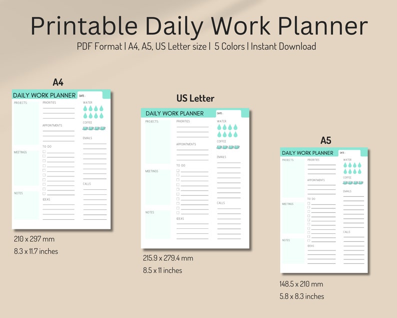 Daily Work Planner Daily Agenda Work Organizer Job Planner - Etsy