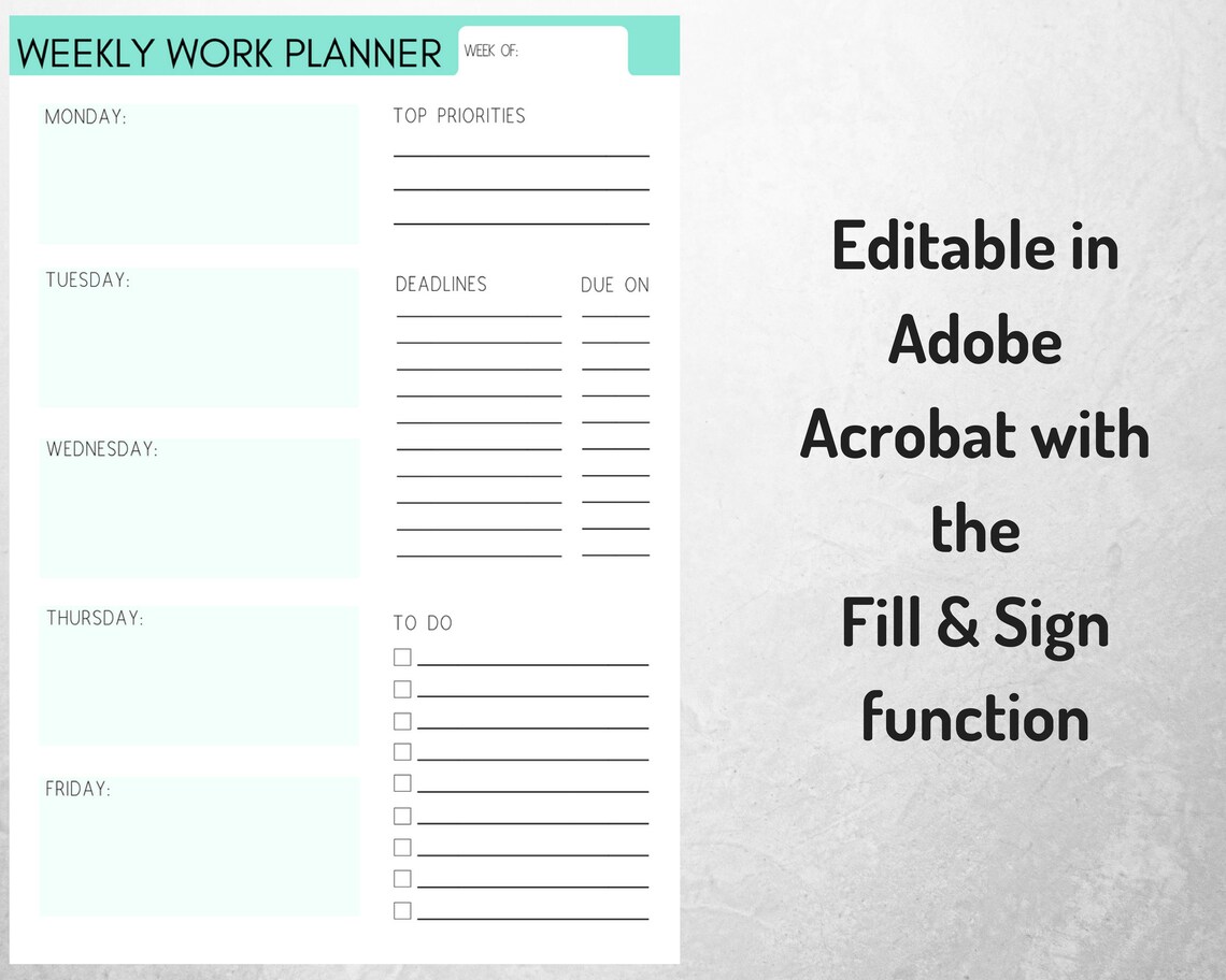 Weekly Work Planner Weekly Planner Work Organizer Work - Etsy