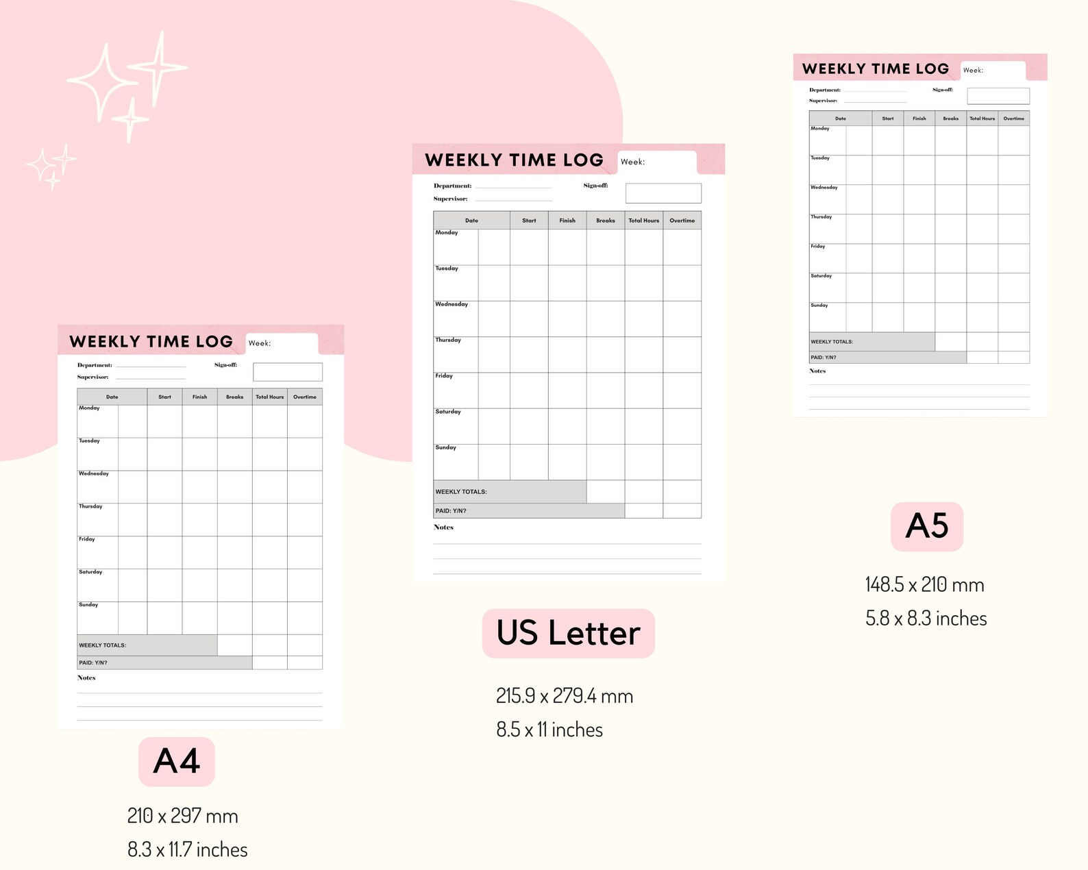 Pink Marble Weekly Time Log| Printable Time Sheets for Employees | Work ...